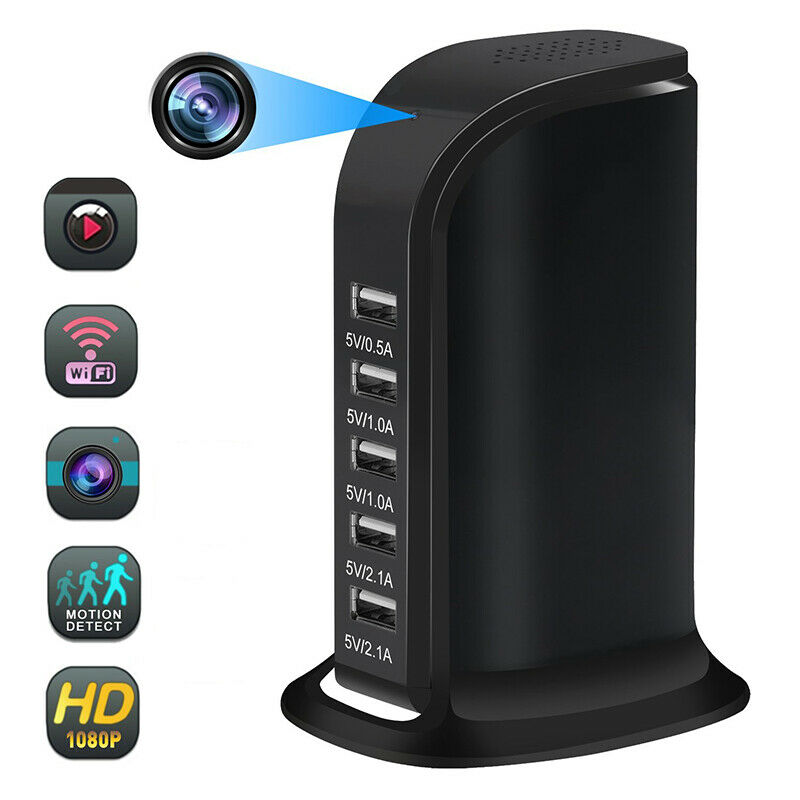 1080p WiFi Spy Camera in 5-Port USB Charger Station
